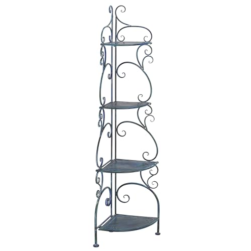 SAFAVIEH Outdoor Collection Turuca Mossy Blue Wrought Iron 4-Tier Corner Shelf (Fully Assembled)