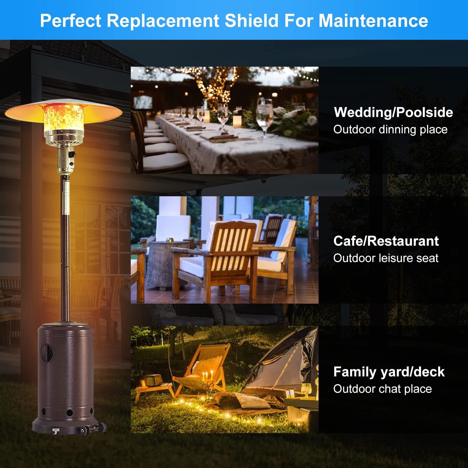ARLBA Upgraded Outdoor Patio Heater Reflector Shield, Propane Heat Reflector Shield Top for Outdoor Heaters,Outdoor Heater Replacement Dome Part with All Hardware,33" Universal Fit(3-Hole Mount)