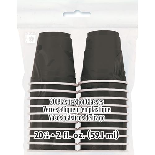 Black Disposable Plastic Shot Glasses - 2oz, 20 Pieces - Perfect for Events and Celebrations