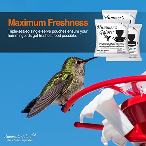 Hummer's Galore Hummingbird Food - Ready-to-Mix Hummingbird Nectar, All-Natural Nectar Collector Formula, 4 Packets, Makes 64 Ounces, No Preservatives or Dyes