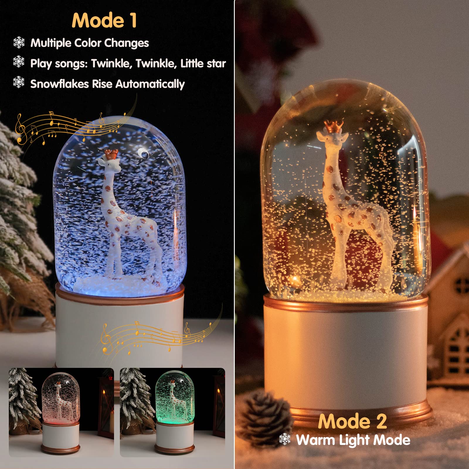 DREAM GARDEN Snow Globe for Kids, Musical Snow Globe Music Box Giraffe Snowglobe Water Globe Gifts for Girls Kids Daughters