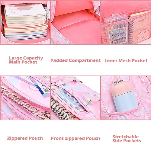 BYXEPA Girls Backpack, 16.5 * 13.5 * 7 inches School Backpack for Girls, Lightweight Kids Backpack with Compartments, Kids' School Book Bag for Elementary Student (Pink)
