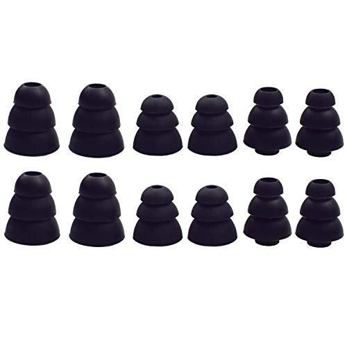 Motanar Triple Flange Ear Tip, 6 Pairs S/M/L Size Triple Three Flange Noise Isolate Silicone Cushion Ear Bud Tips with 4mm Connector Hole, Fit for Most in Ear Earphone (Black (SML))