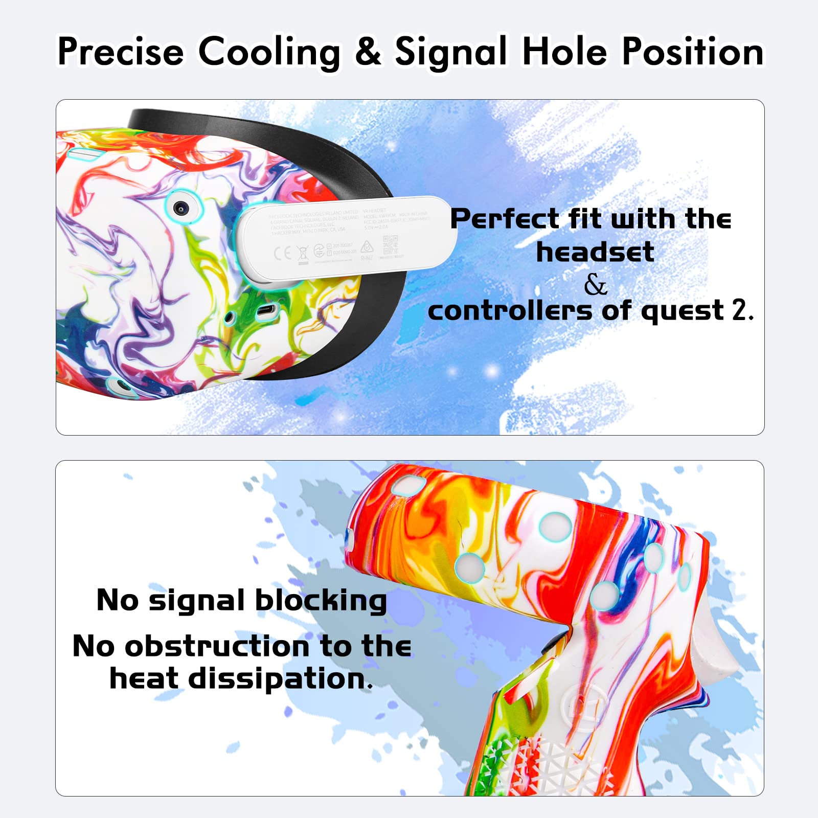 Accessories for Oculus Quest 2, YIZEIJOB VR Silicone Protective Cover Skin Set for Meta Quest 2 - White Painting Version