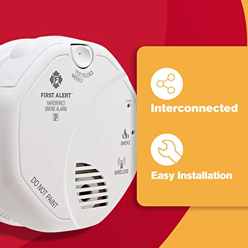 FIRST ALERT Hardwired Wireless Smoke Alarm with Photoelectric Sensor and Battery Backup, SA521CN-3ST , White