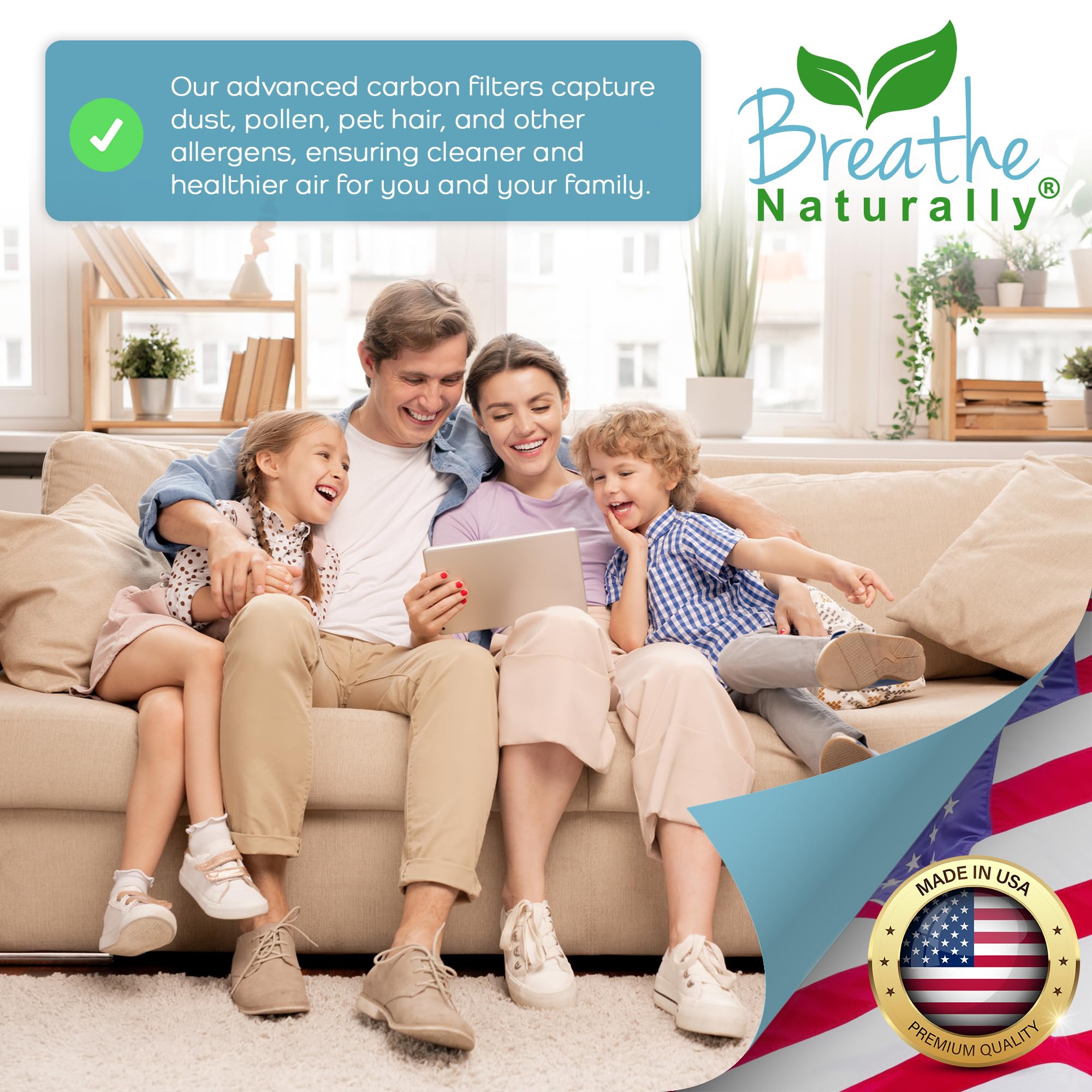 Breathe Naturally - Extra Thick Replacement Carbon Pre-Filters Compatible with Idylis "C" IAP-10-200 Series - Premium Air Purification - Ideal for Home & Office Use - (4 pack, Carbon Filters)