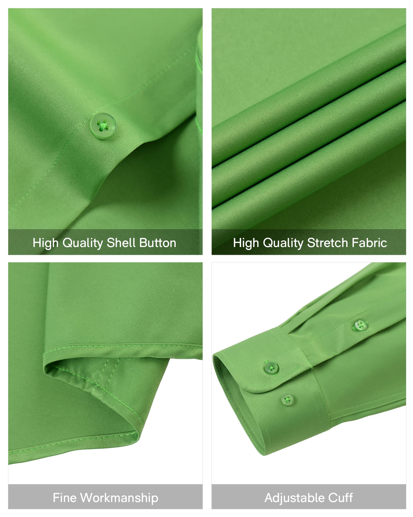 Alimens & Gentle Men's Bright Green Slim Fit Dress Shirts Solid Muscle Fit Wrinkle-Free Casual Button Down Shirt