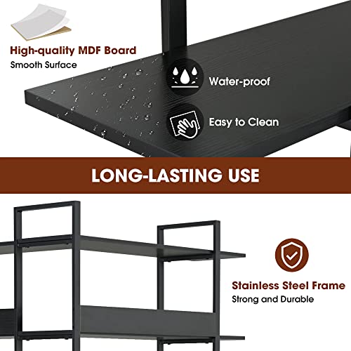 Corner Bookcase, 6-Tier L-Shaped Tall Bookshelf with Open Storage, Freestanding Industrial Shelf with Metal Frame for Home Office Funiture(Black)