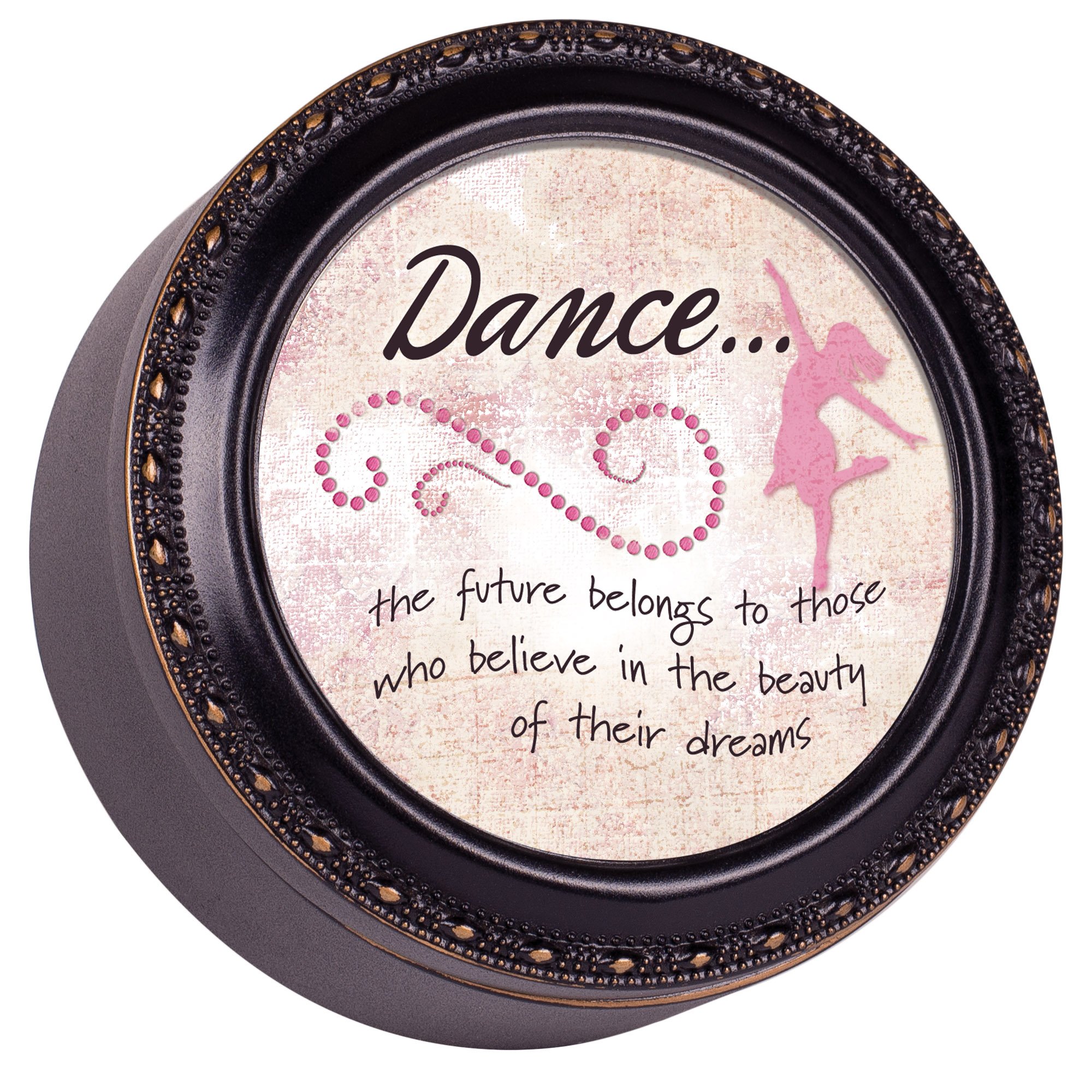 Cottage Garden Future Belongs to Those Who Believe Black Rope Trim Petite Round Jewelry and Keepsake Box