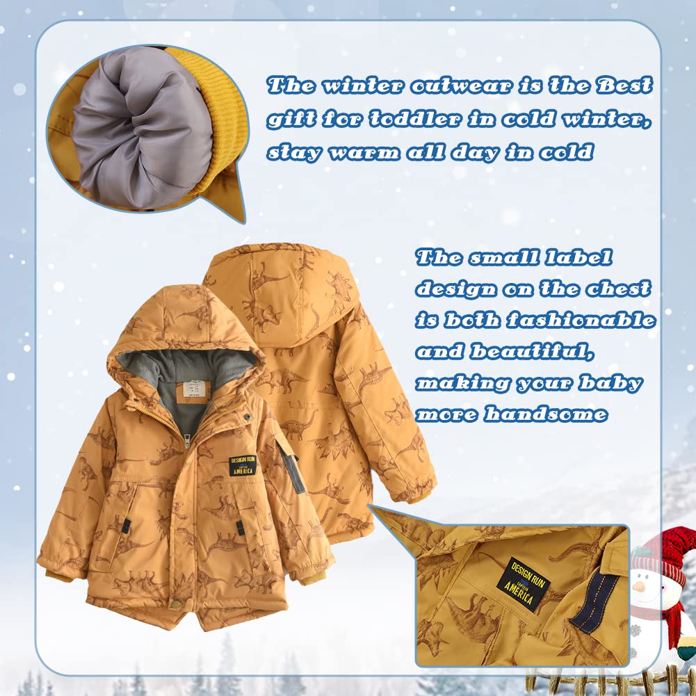 AIKSSOO Boys Winter Coats Down Jacket Hooded Dinosaur Snowsuit Parka Windproof Overcoat Outerwear Jacket