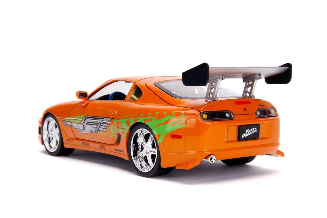 Fast & Furious 1:18 Toyota Supra Die-cast Car & 3" Brian Figure, Toys for Kids and Adults,Orange