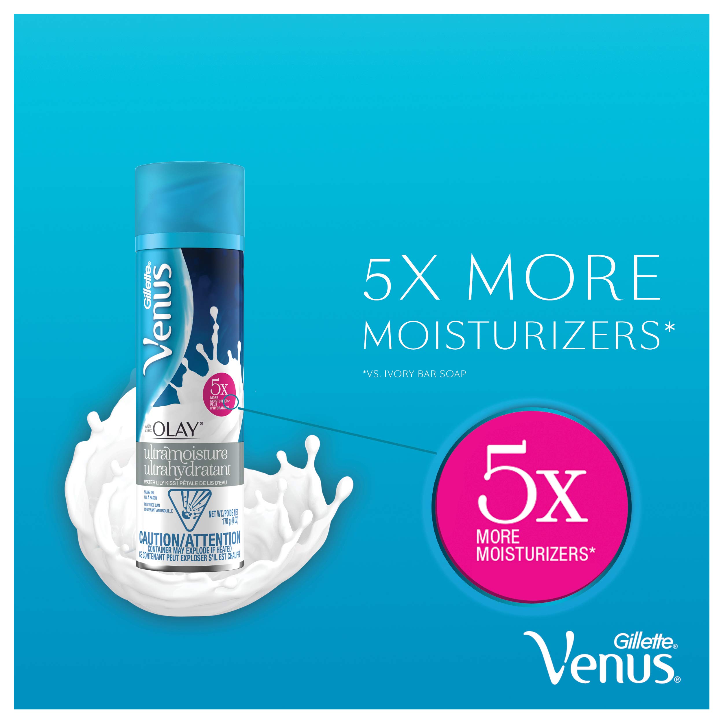 Gillette Venus with Olay Ultramoisture Women's Shave Gel, Water Lily Kiss, 6 Ounce (Pack of 6)