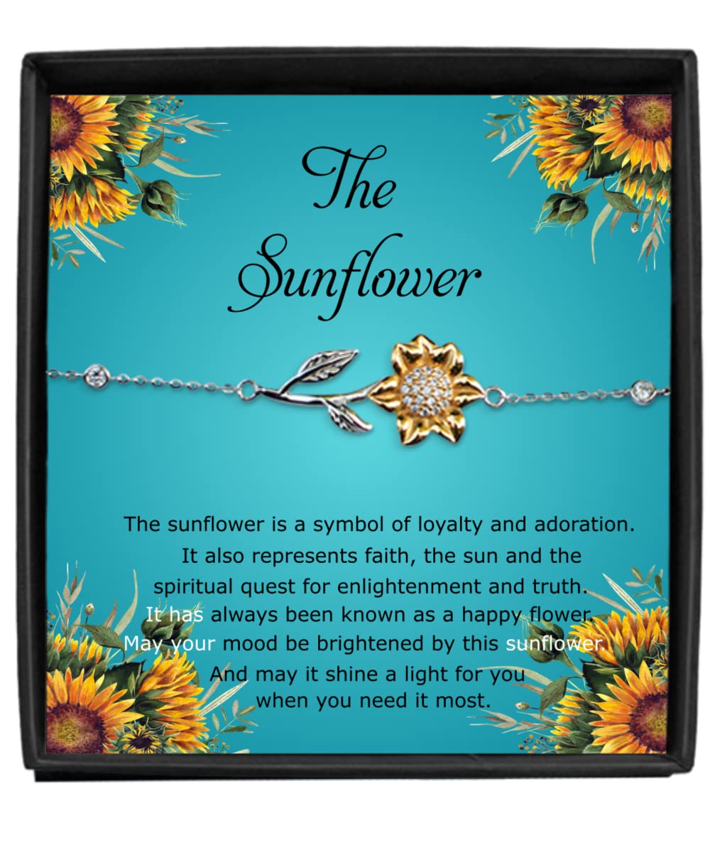 AMISK CREATIVES Sunflower Bracelet Sterling Silver Message Card Jewelry for Women Gift for Daughter Granddaughter Mother Friendship Graduation Birthday Spiritual