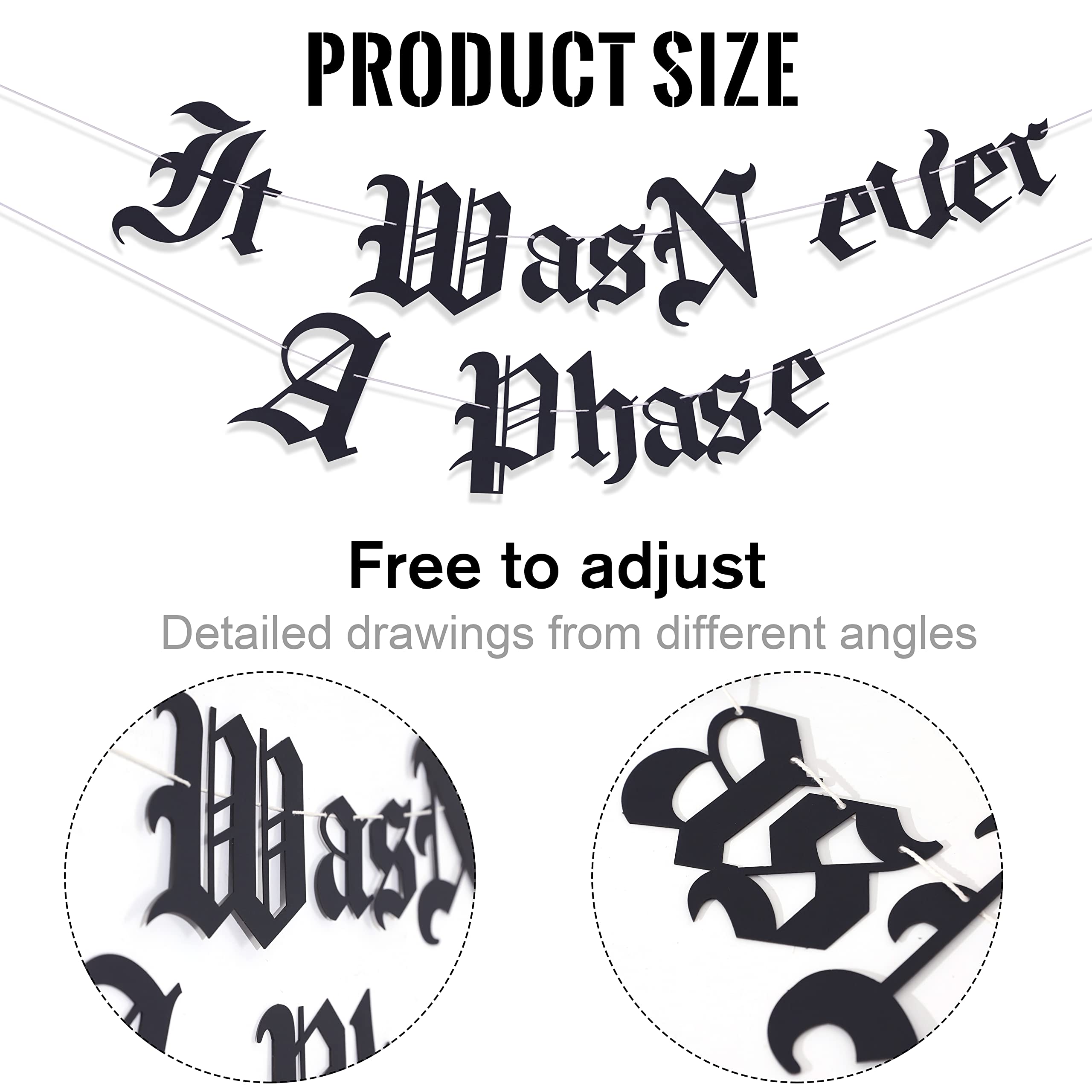 Gothic Letter It Was Never A Phase Banner, Old English Emo Garland, Emo Party, Emo Night Decor, Emo Birthday Banner, 30th Birthday Banner, Funeral Birthday Banner for 20th 30th 40th Birthday