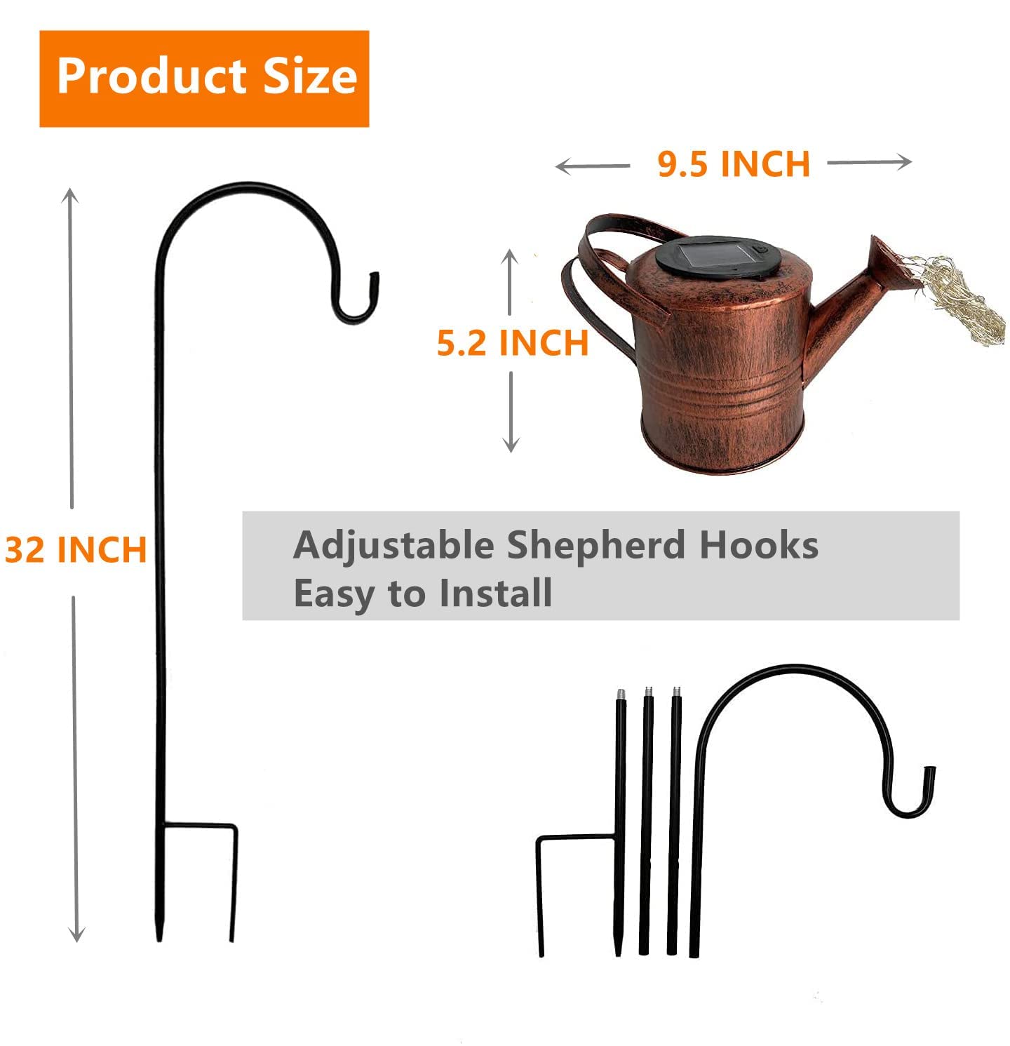 Solar Watering can with Garden Decor Lights-Star Shower Art LED Solar Twinkle Lights Outdoor Waterproof, Fairy Light Firefly Copper Wire Bunch with Bracket, Metal Decor for Home Pathway Patio Yard