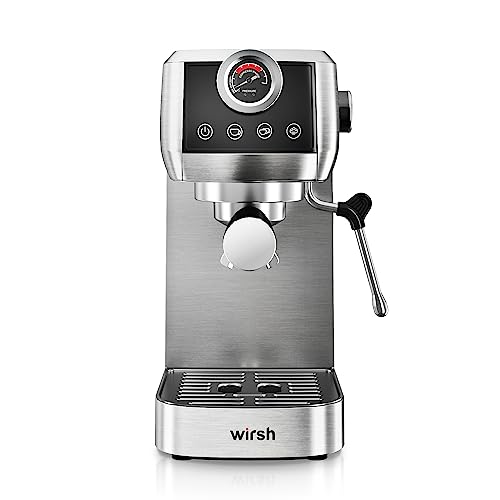 Espresso Machine, Wirsh 20 Bar Espresso Coffee Maker with Plastic Free Portafitler and Steamer for Latte and Cappuccino, Expresso Coffee Machine with Pressure Gauge, Touch Screen, Full Stainless Steel (Home Barista Plus)