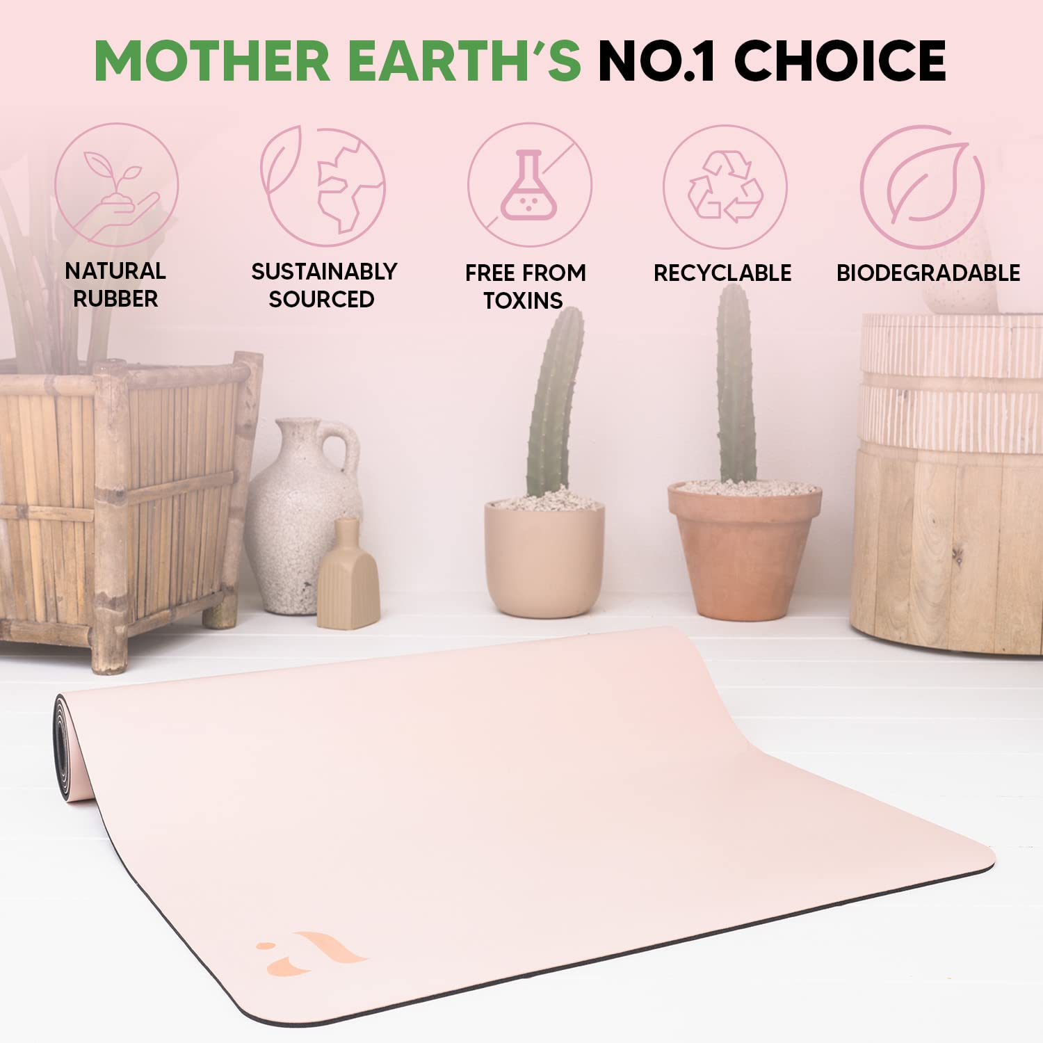 Ajna Natural Rubber Yoga Mat - Decrease Impact & Strain On Joints, Non-slip Stable Extra Long & Thick 6 feet, Pilates, Exercise, Fitness Accessory, High Density & Superior Dry Grip - Nude