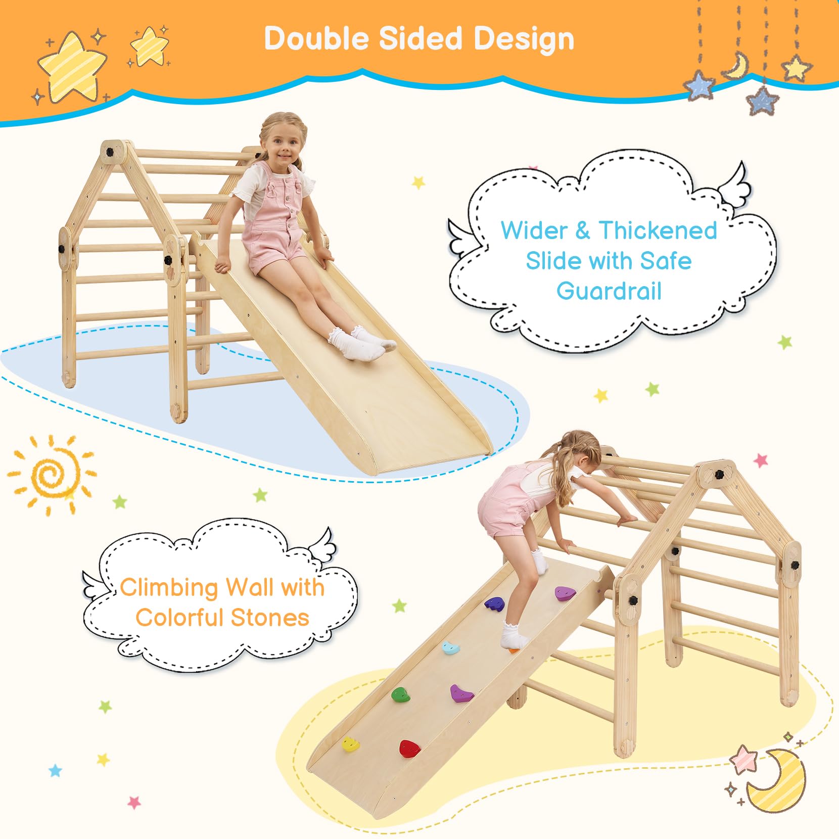 Dripex Pikler Triangle Set, X-Large Climbing Triangle with Reversible Ramp and More Than 20 Playing Modes, Premium Early Learning Montessori Climbing Toys for Toddler Kids