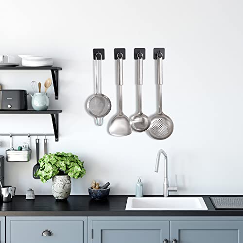 Eowihor Self Adhesive Hooks, Robe Hook, Black Towel Hook, Heavy Duty Wall Hook Waterproof Stainless Steel, Ideal for Bathroom and Bedroom 4-Packsā¦