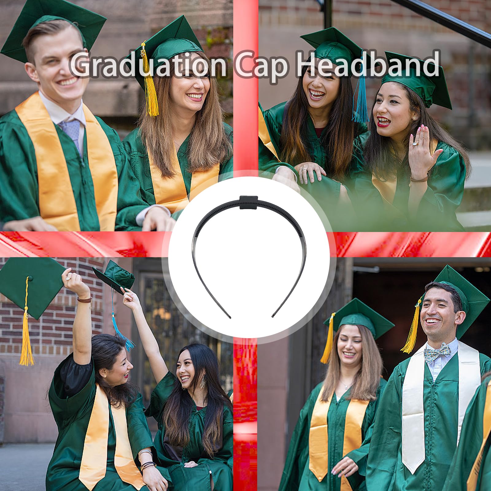 Aimery 2024 New Graduation Cap Headband Insert Secure Your Grad Cap and Your Hairstyle Black Graduation Cap Headband Unisex Black Grad Cap Headband