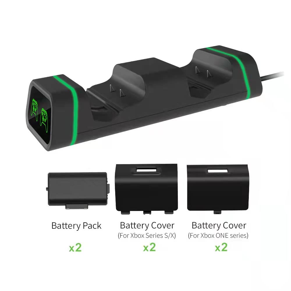 GAMFAMI Controller Charging Station for Xbox One, Controller Charger with 2 x 800mAh Rechargeable Battery Packs Compatible for Xbox One/One X/One S/Xbox One Elite Wireless Controllers…