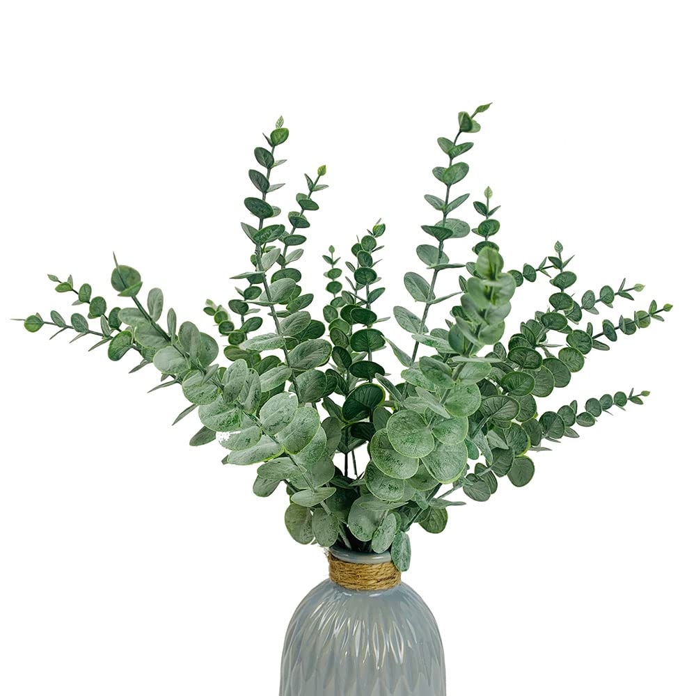 Fawoert 10Pcs Artificial Eucalyptus Leaf Stem, Gray-Green Artificial Plant Branches for Home Garden Core Wedding Decoration.