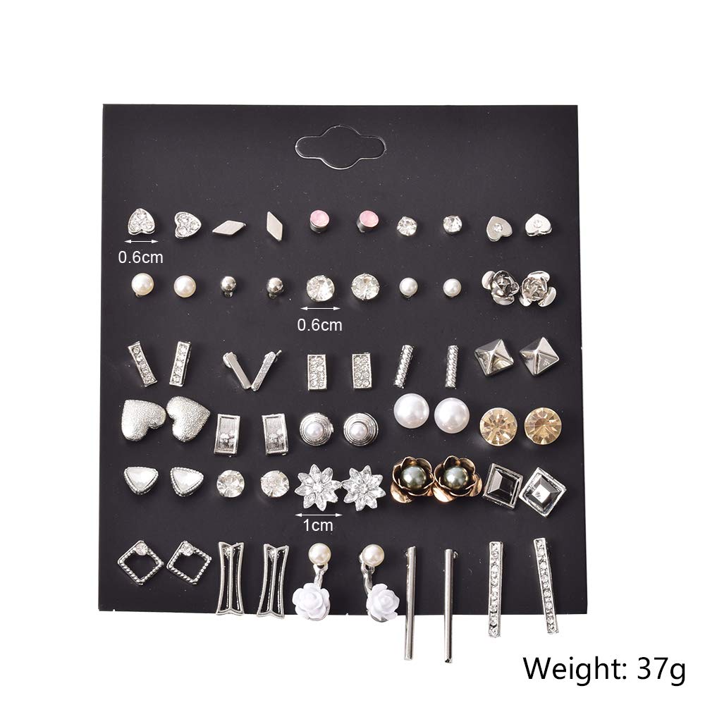 50 Pairs Earrings for Women Studs Set Small Stud Earrings Set Geometric Ball Faux Pearl Earring Sets (#1)