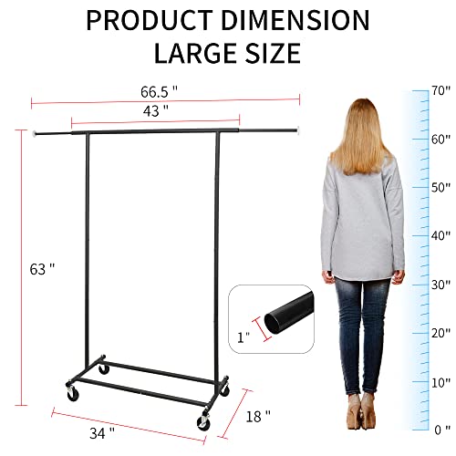 Fishat Freestanding Heavy Duty Metal Clothing Garment Rack Hanging Clothes on Lockable Wheels Mobile for Coats Dresses, Dorm Bedroom Home Balcony, Rolling Organizer Simple Standard Rod Portable, Black