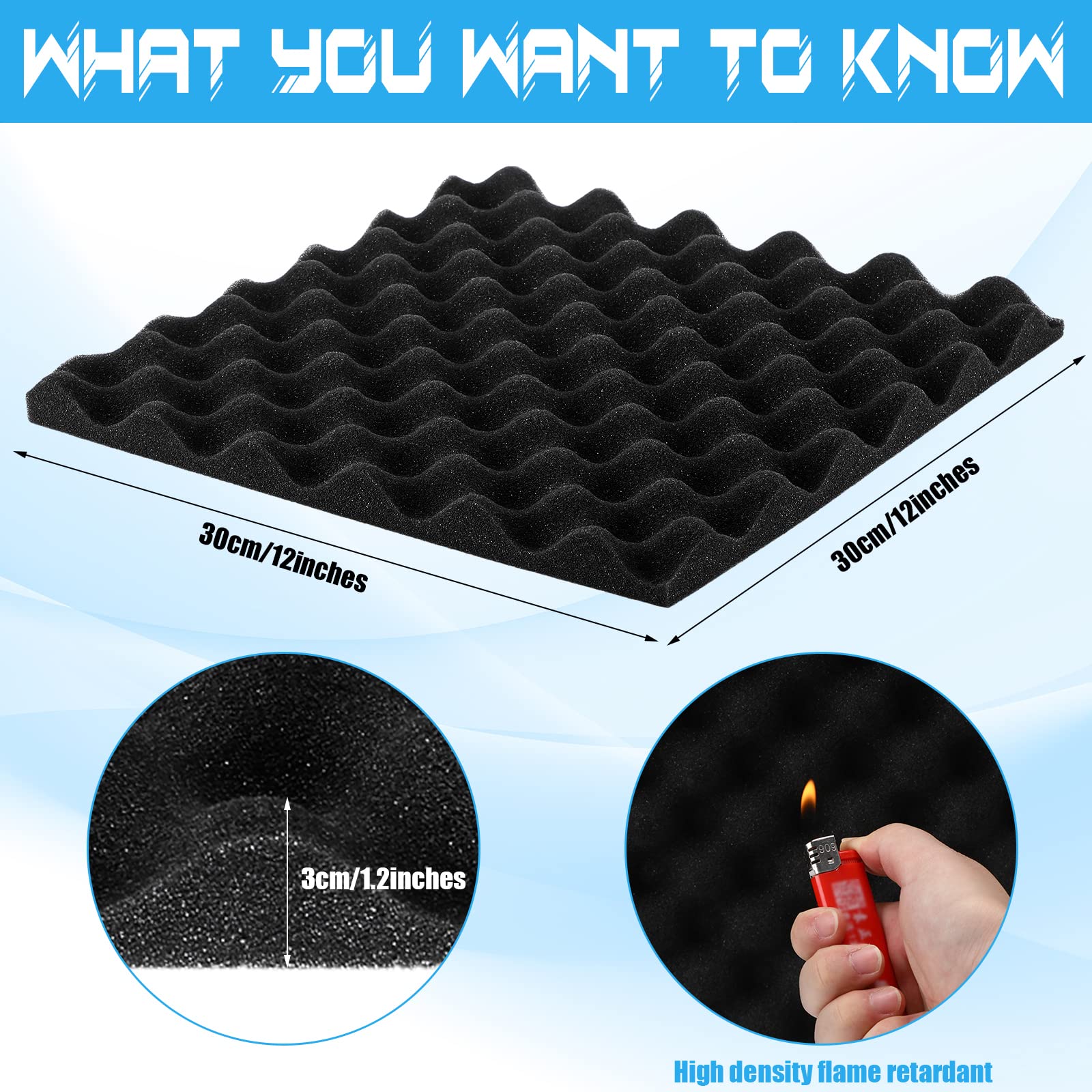 50 Pcs 1" x 12" x 12" Acoustic Panels Sound Proof Foam Panels Noise Insulation High Density Fire Resistant for Studio Wall Door, Black