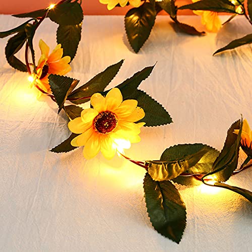 BeautyOL 30LED Green Leaf Sunflower Lights,Flower String Lights for Home Garden Decor