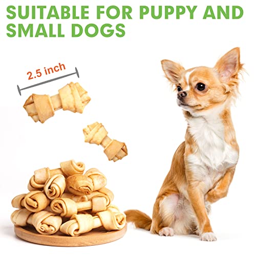 MON2SUN Dog Rawhide Knot Bones Small Rawhide Bones Mini Dog Chews Chicken Flavour 2.5 Inch 60 Count for Puppy and Small Dogs