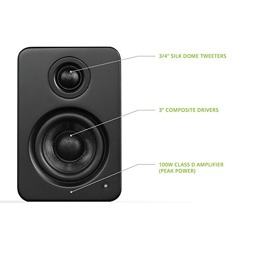 Kanto YU2MB PC Gaming Desktop Speakers | 3" Composite Drivers | 3/4" Silk Dome Tweeter | Class D Amplifier | 100 Watts | Built-in USB DAC | Subwoofer Output | Pair | Matte Black