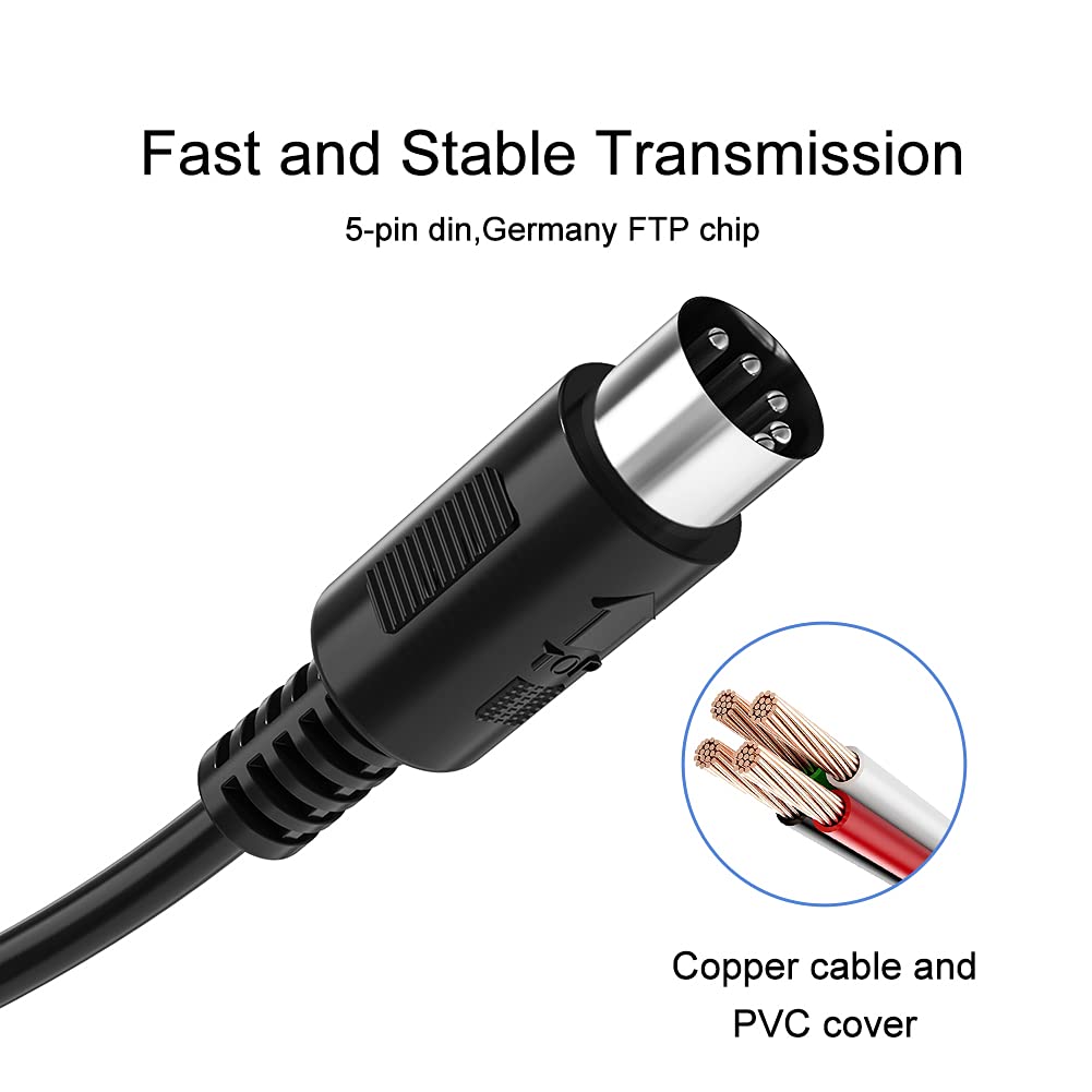 Dual MIDI Cable, Ancable DIN to Male to Male for Carrying a Serial Digital Signal, 3.3 Feet with Molded Connector Shells(Black & Red)