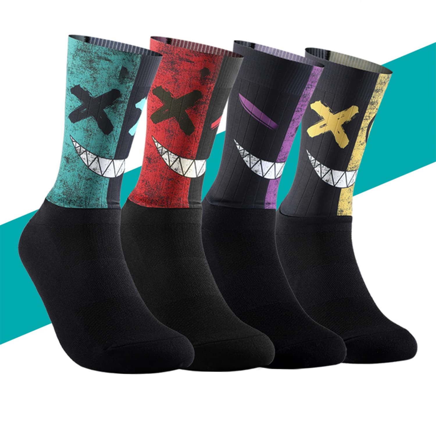 Aero Cycling Socks, Road Mtb Performance Socks, Breathable Crew Bike Socks, Firm Compression Fit, Men & Women (Purple)