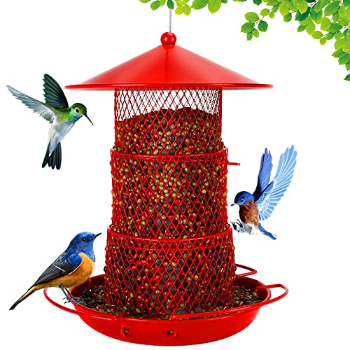 Bird Feeders for Outdoors Hanging, Retractable Metal Squirrel Proof Bird Feeders,3 Tier Large 6.6LB Capacity Wild Bird Feeders for Outside Garden Cardinal, Finch, Sparrow, Blue Jay