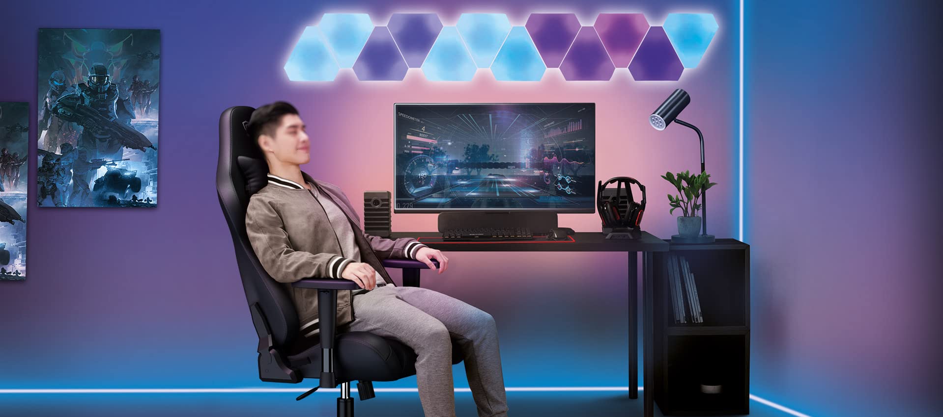 Gaming Chair - Furgle Computer Chair - Racing Style High-Back Office Chair - PU Leather Ergonomic Video Game Chairs for Adults - Adjustable Armrests - Headrest and Lumbar Support - Rocking Mode -Black