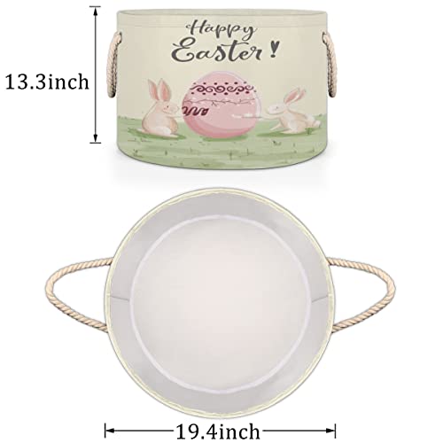 Happy Easter Funny Rabbits (7) Large Round Baskets for Storage Laundry Baskets with Handles Blanket Storage Basket for Bathroom Shelves Bins for Organizing Nursery Hamper Girl Boy