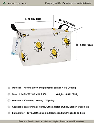 ONOEV Rectangular Folding Laundry Basket, waterproof Canvas Basket,gift basket,Suitable for children's room,Office,Clothes,Toys Storage（Bee）
