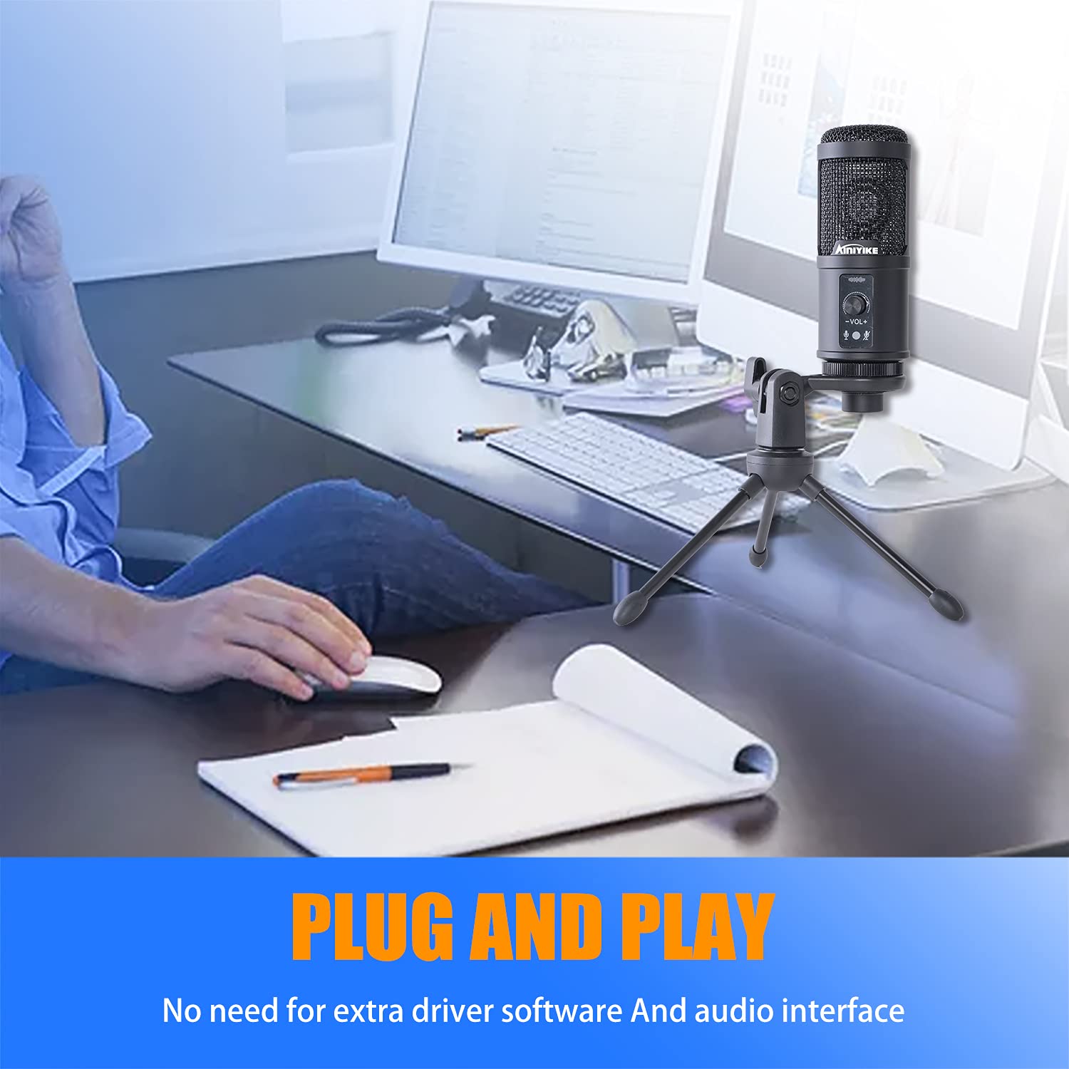 AInIYIKE,USB Microphone,192Khz/24Bit Podcast PC Computer Condenser Mic for Recording, Gaming, Streaming, Voice Over, YouTube, Twitch, Skype, C