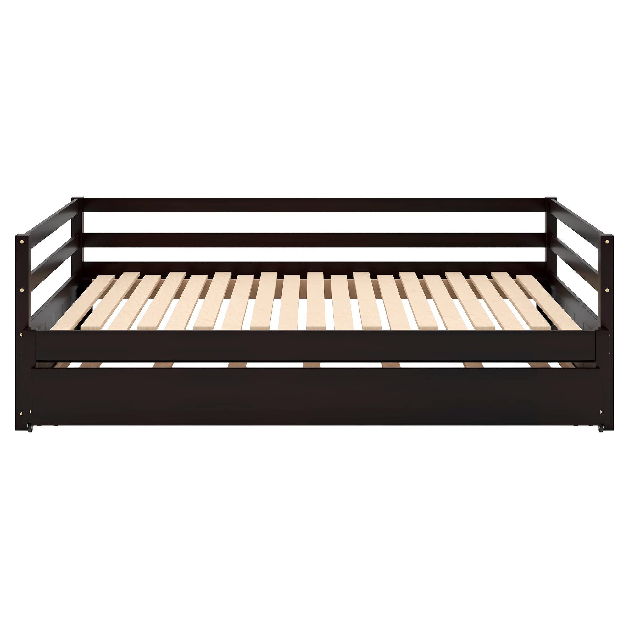 Bellemave Twin Daybed with Trundle, Espresso, Wood Extendable Day Bed Frame, Modern Furniture for Girls Boys Teens