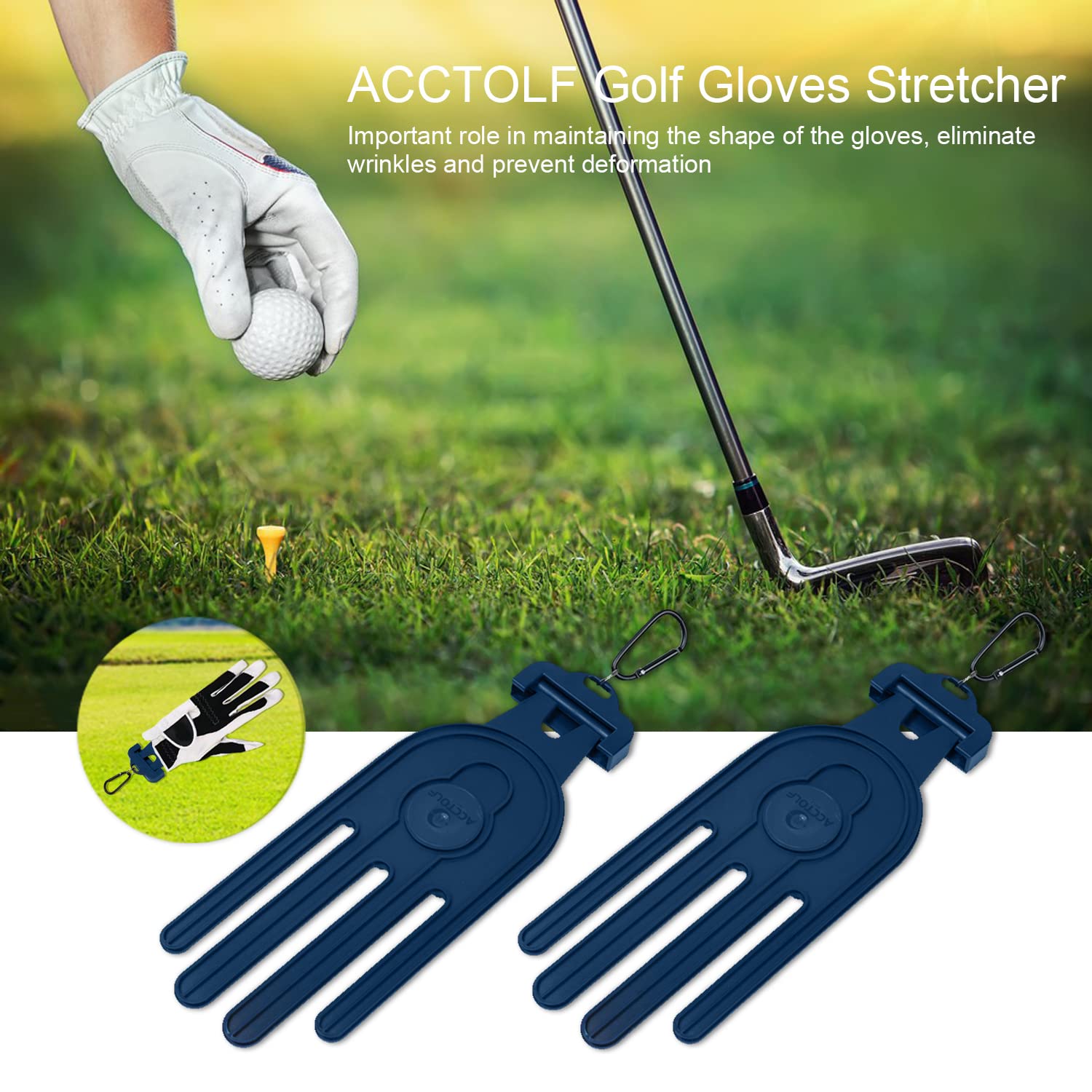 ACCTOLF Golf Glove Holder, 2PCS Golf Gloves Stretcher with Hook to Bag Gifts, Durable Sport Gloves Hanger Hanger Dryer Support Frame Tool Accessories