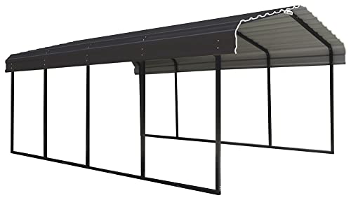 Arrow Sheds Amazon Exclusive 12' x 20' x 7' 29-Gauge Carport with Galvanized Steel Roof Panels and Enclosure Kit, Charcoal