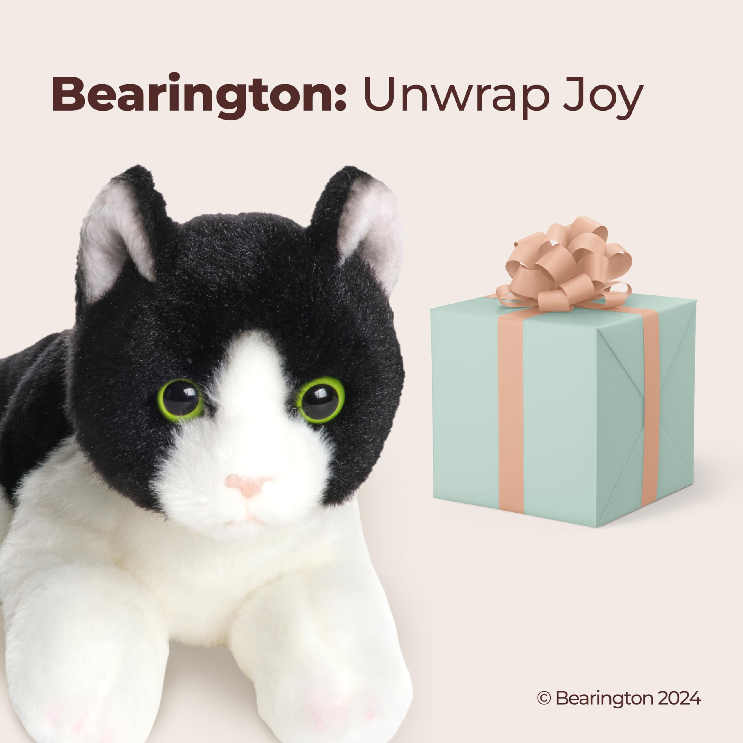 Bearington Collection Lil’ Domino Plush Cat Stuffed Animal, 8 Inch