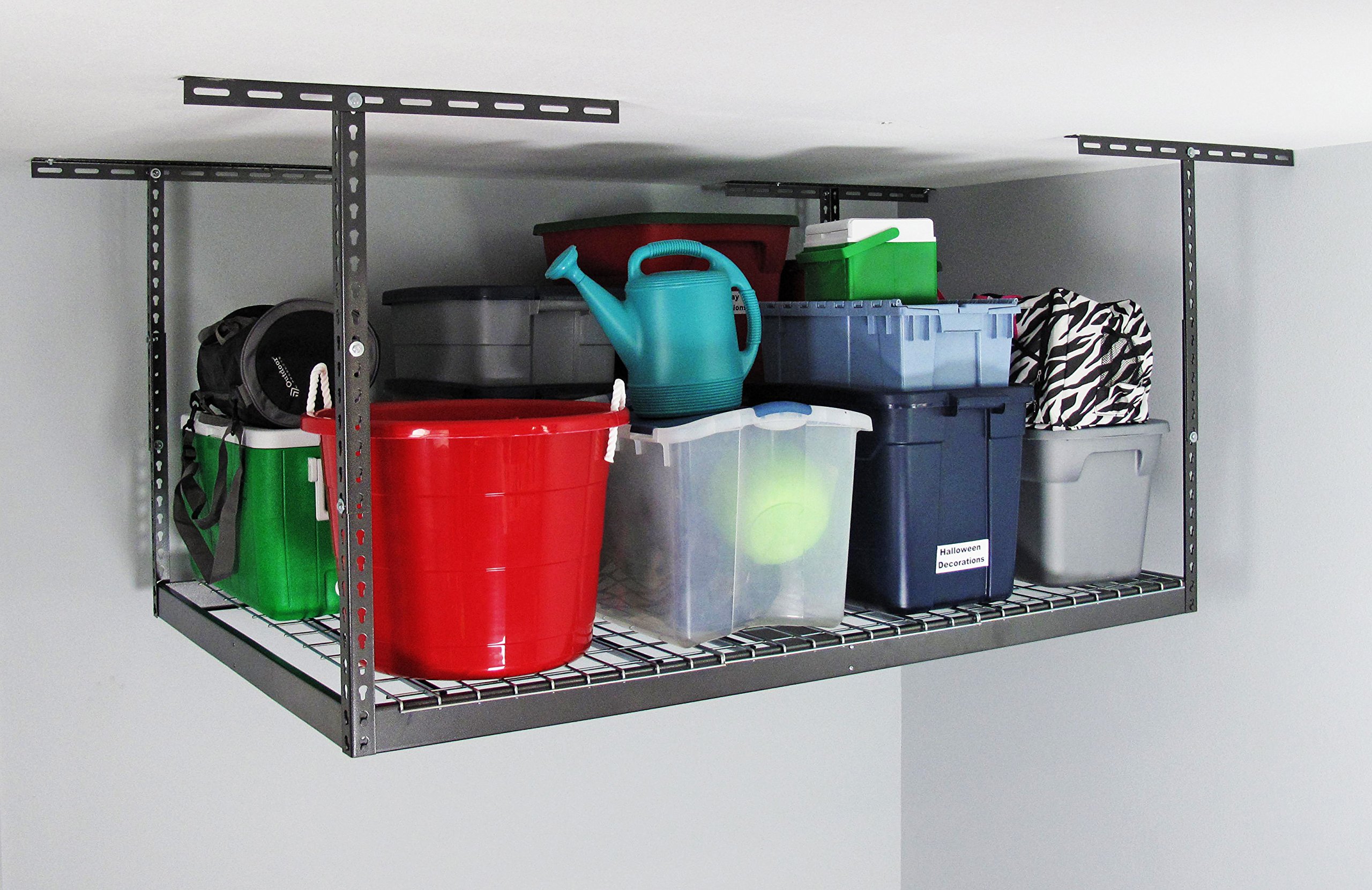 MonsterRax Overhead Garage Storage Rack - Heavy Duty Racks for Garage with 500 lb Capacity, Easy Garage Shelving, Adjustable Storage Rack, Ceiling Mount Storage Shelves 4x6 Hammertone (24"-45")