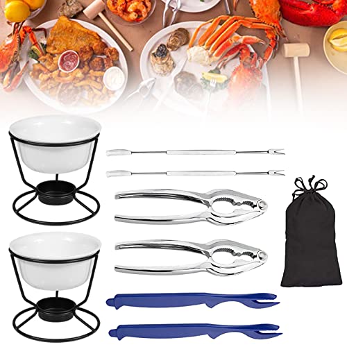 Crab Leg Crackers Tools Set with 2 Crab leg Crackers, 2 Crab Forks, 2 Lobster Shellers, 2 Butter Warmers and 1 Storage bag-Seafood Tools Set （9PCS）