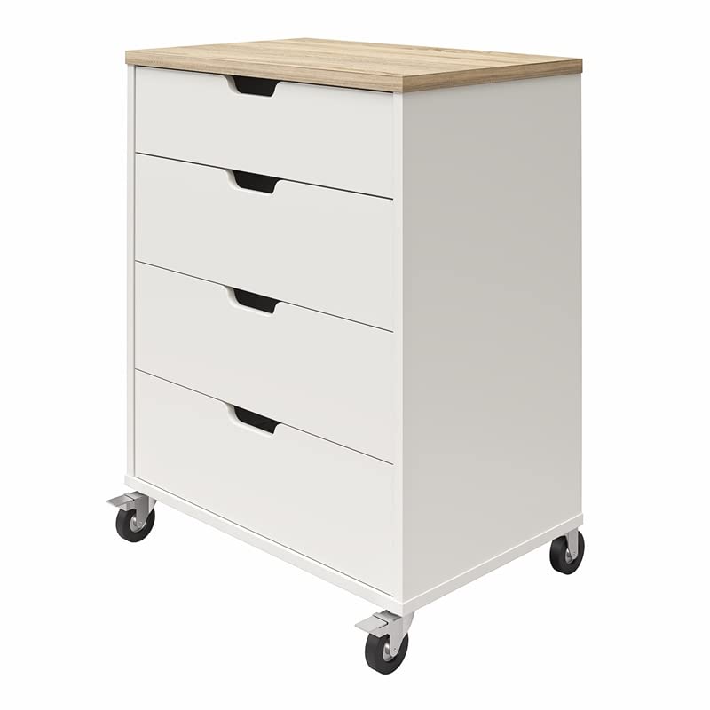 Systembuild Evolution Versa 4 Drawer Storage Cart in White and Weathered Oak