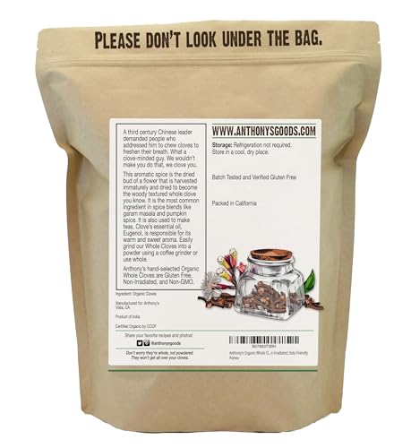 Anthony's Organic Whole Cloves, 1 lb, Gluten Free, Non GMO, Non Irradiated, Keto Friendly
