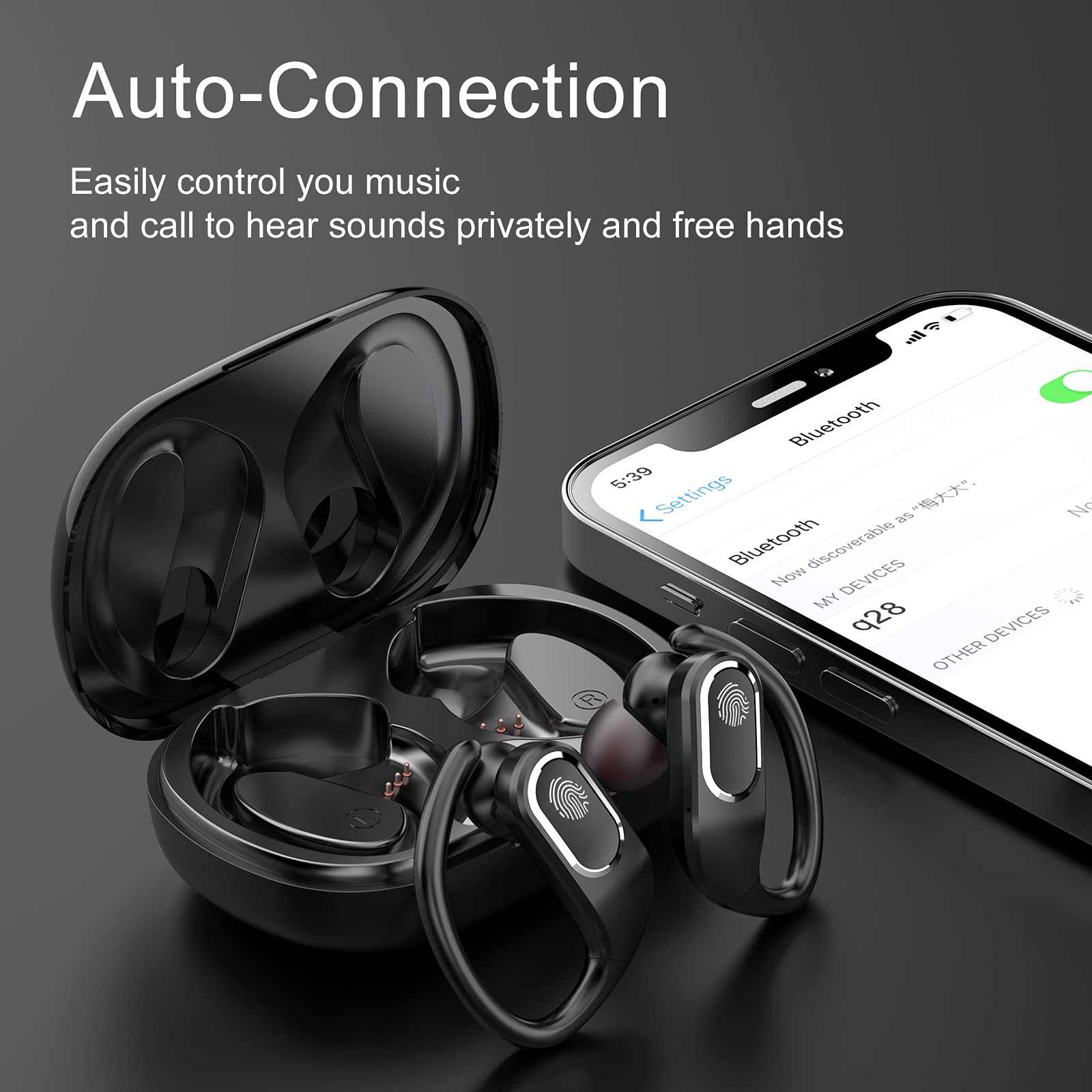 MuGo Wireless Earbuds Sports Bluetooth Headphones Call Noise Reduction 48hrs Playtime Deep Bass in Ear Earphones with Earhooks, 1000mAh Charging Case, Waterproof Built-in HD Mic Headset for Workout