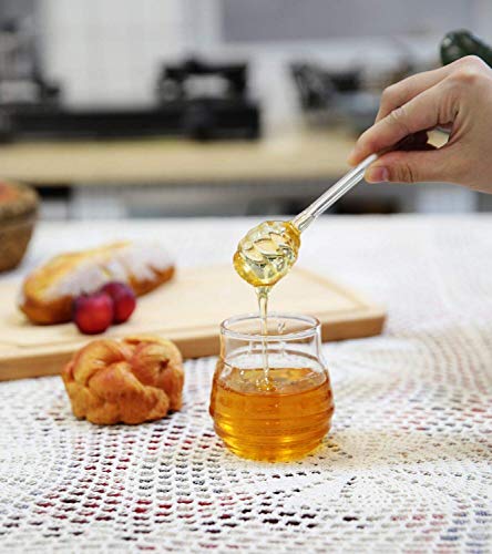 Mkono Honey Dispenser Glass Honey Jar with Dipper and Lid Honey Pot Container for Home Kitchen Storing Honey and Syrup,9 Ounce