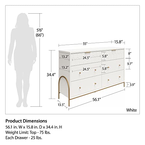 CosmoLiving by Cosmopolitan Anastasia Dresser, 6 Drawer, White